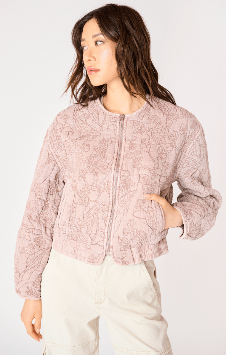 Long Sleeve Floral Quilted Bomber Jacket- Faded Rose - RubyJane & Valleygirl