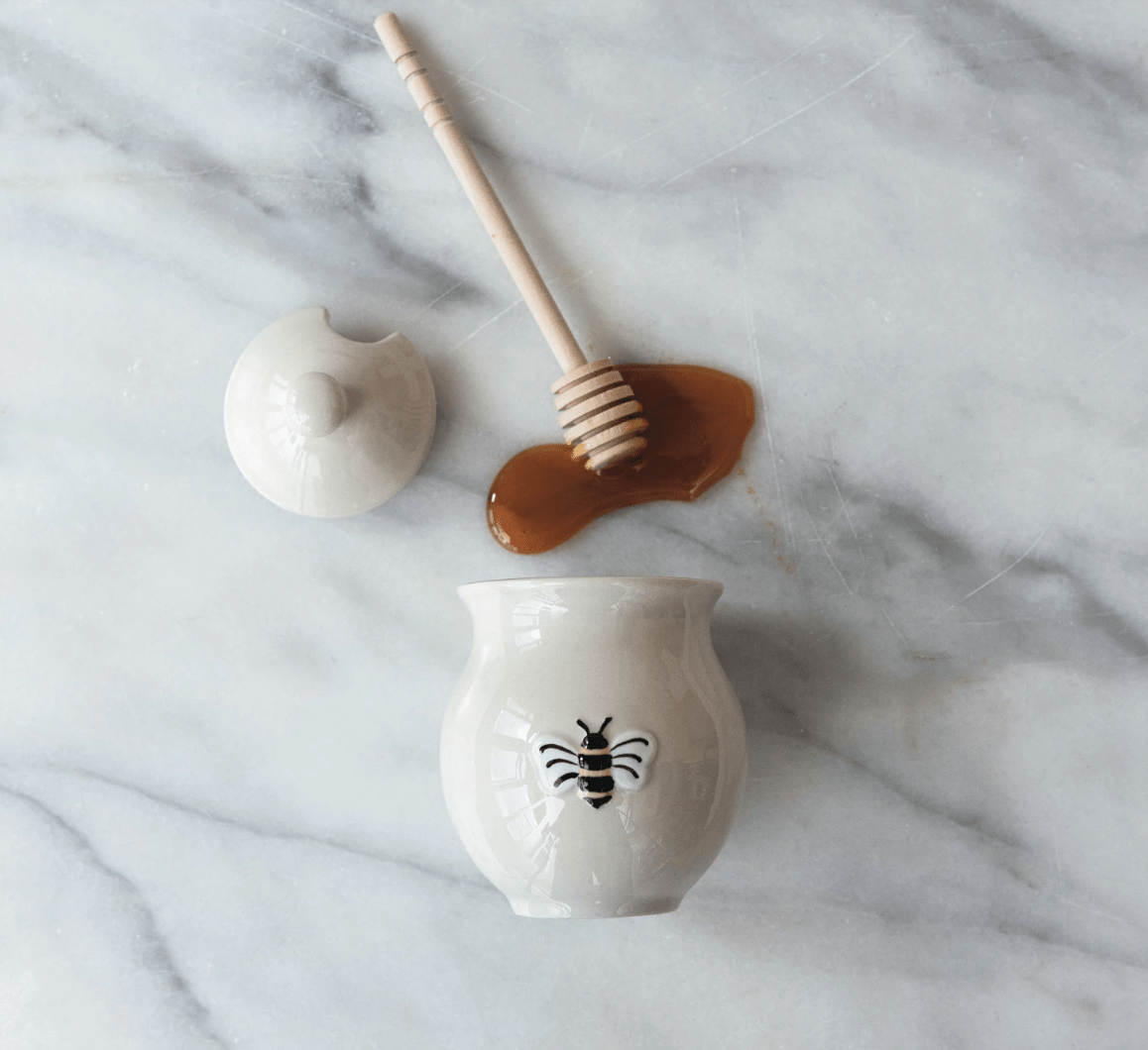 3" Round x 4 3/4" Stoneware Honey Jar with Dipper & Lid - RubyJane ...