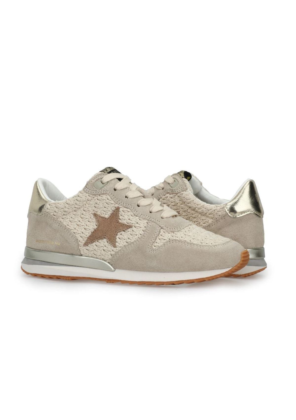 Gold Back Tab Brown Star Taupe Crochet Running Sneaker - RubyJane ...