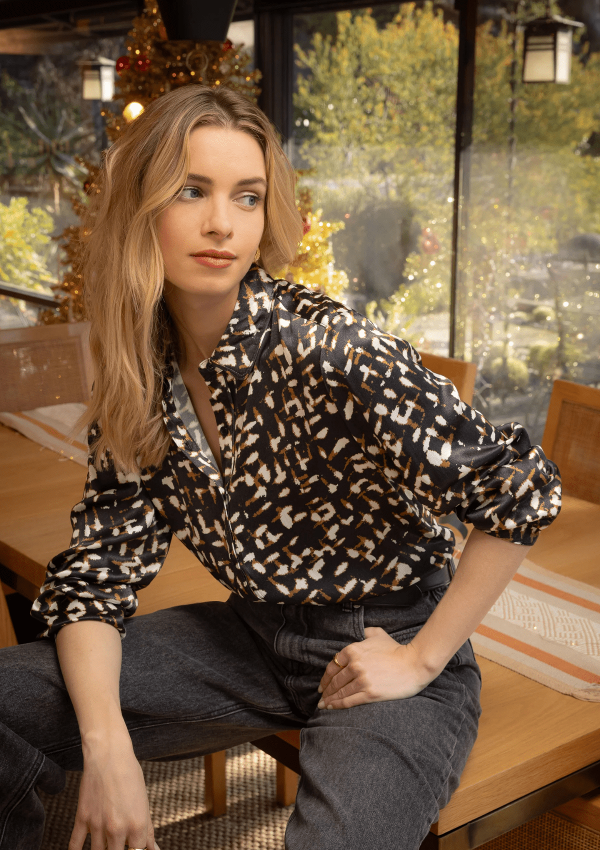 Holden Long Sleeve Front Button Blouse, Abstract Geo Print - RubyJane ...